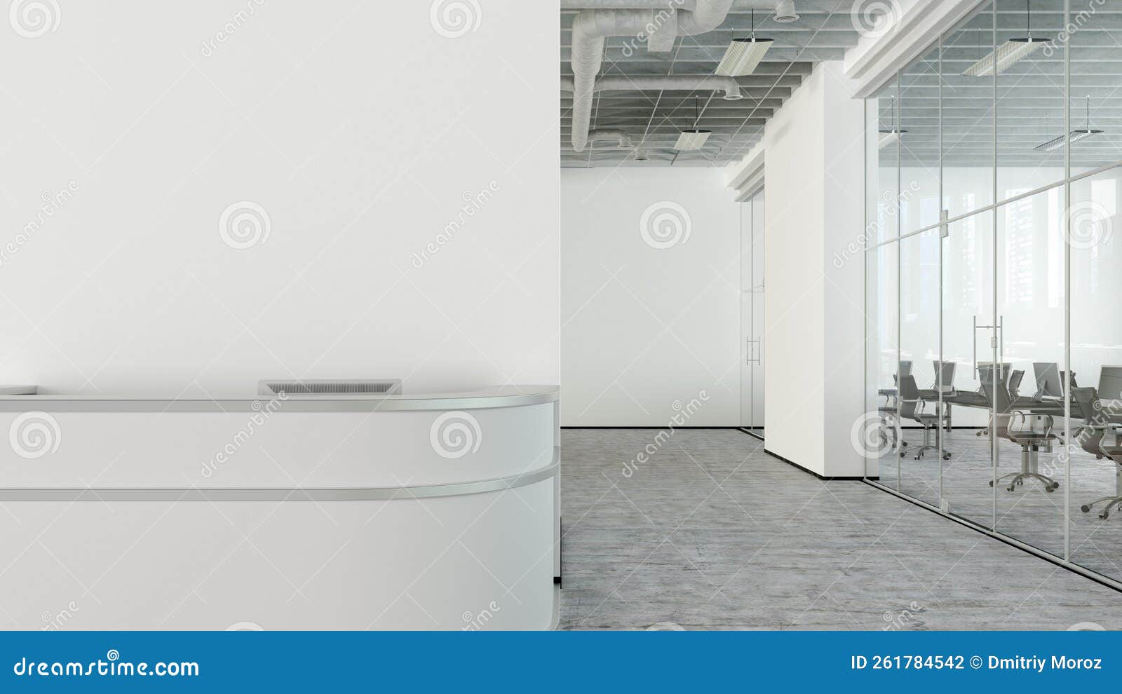 Blank White Office Wall Mock Up with Office Reception Desk Stock ...