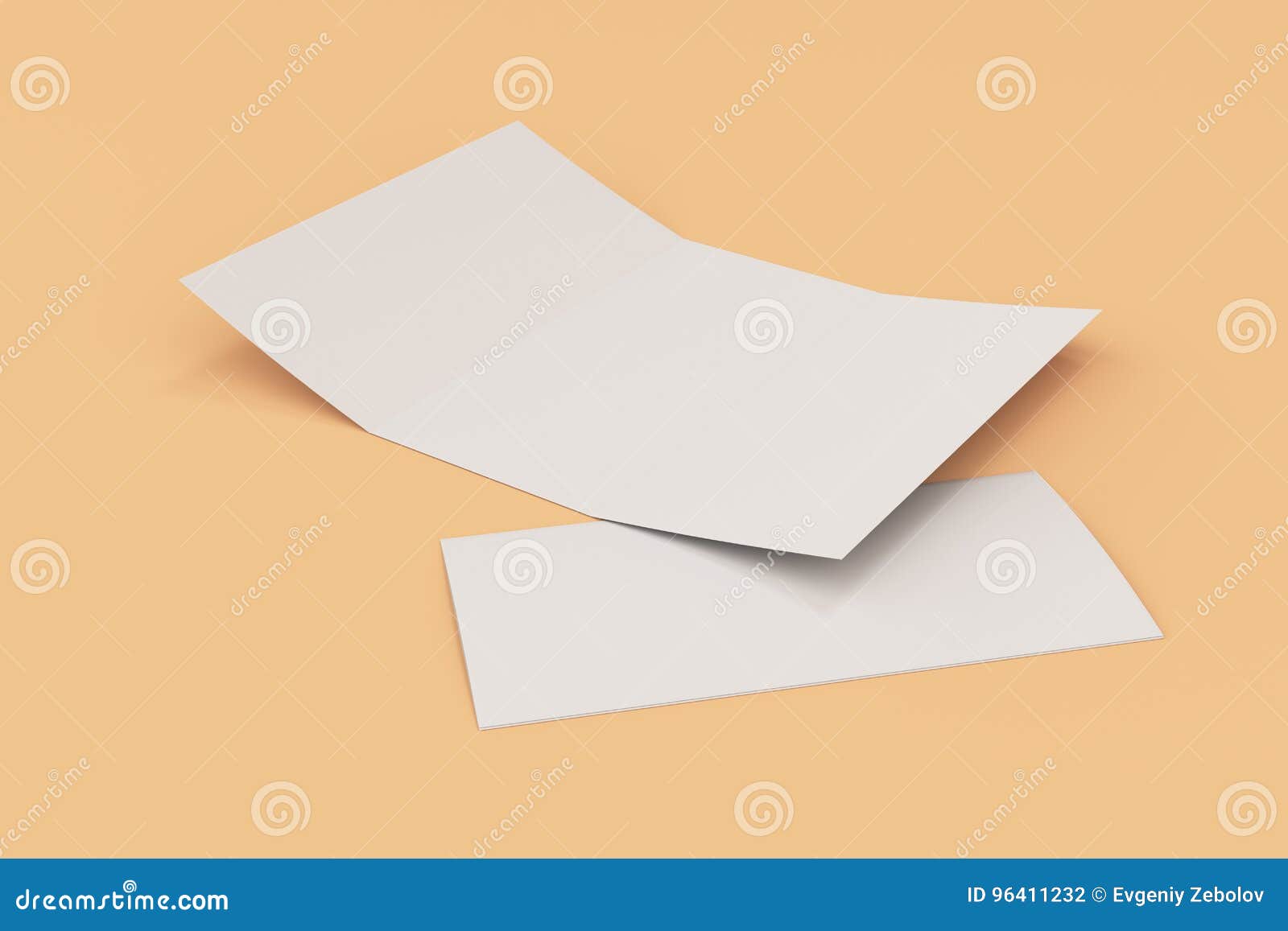 Blank White Open Three Fold Brochure Mockup on Orange Background Stock ...