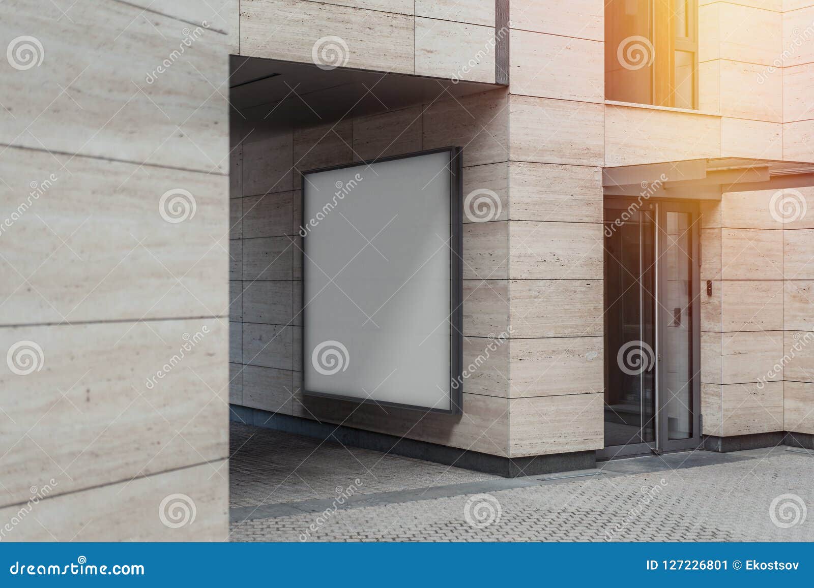 Blank White Outdoor Banner at Bright Modern Building Wall, 3d Rendering ...