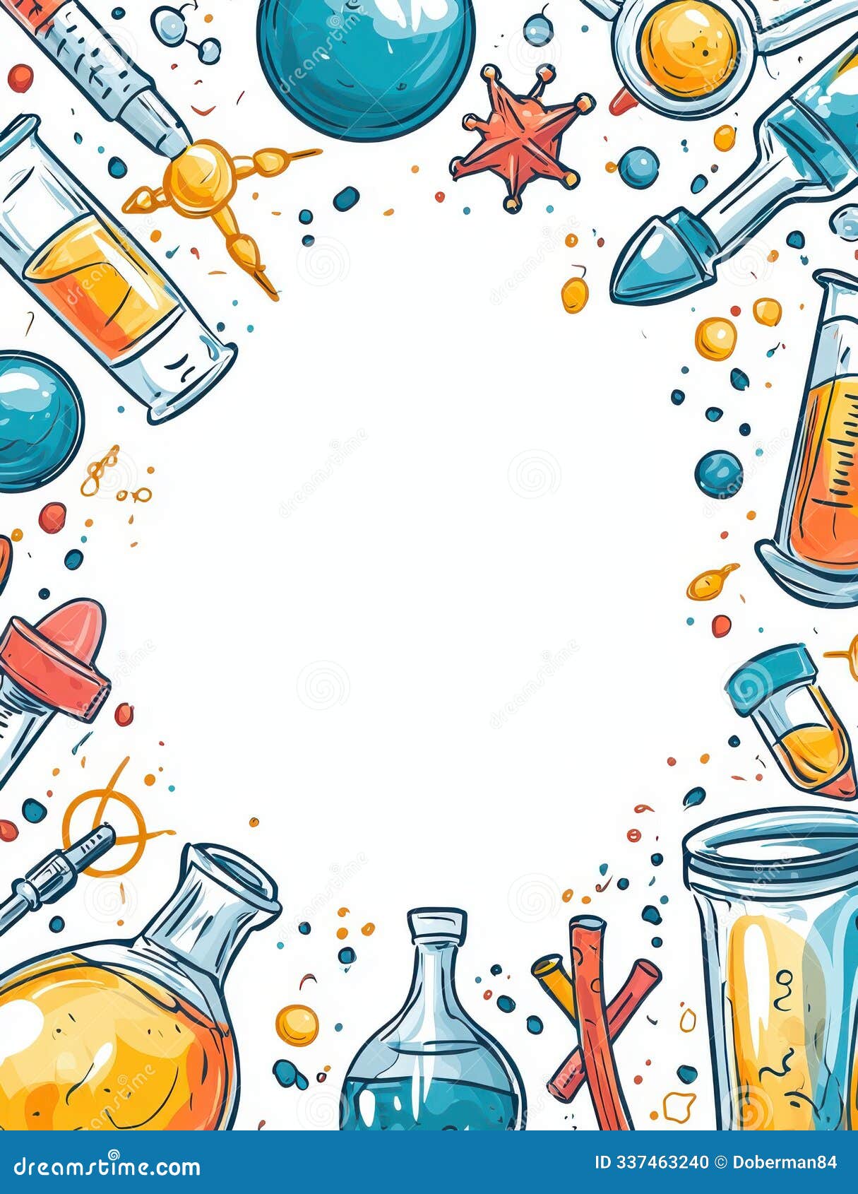 Blank White Page Surrounded by Colorful Cartoon Science Tools and ...