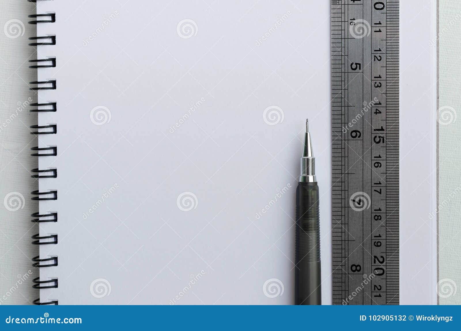 Wirebound Notebook with Mechanical Pencil and Stainless Ruler. Stock ...