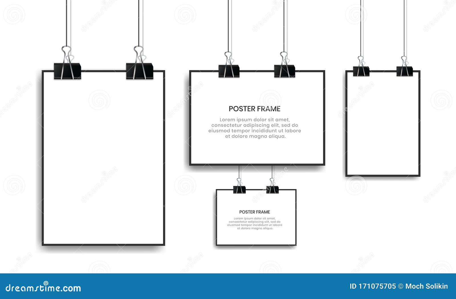 Blank White Poster Hanging with Binder Clips Stock Vector ...