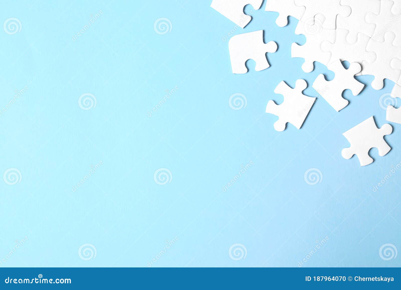 Blank White Puzzle Pieces on Blue Background, Flat Lay. Space for Text ...