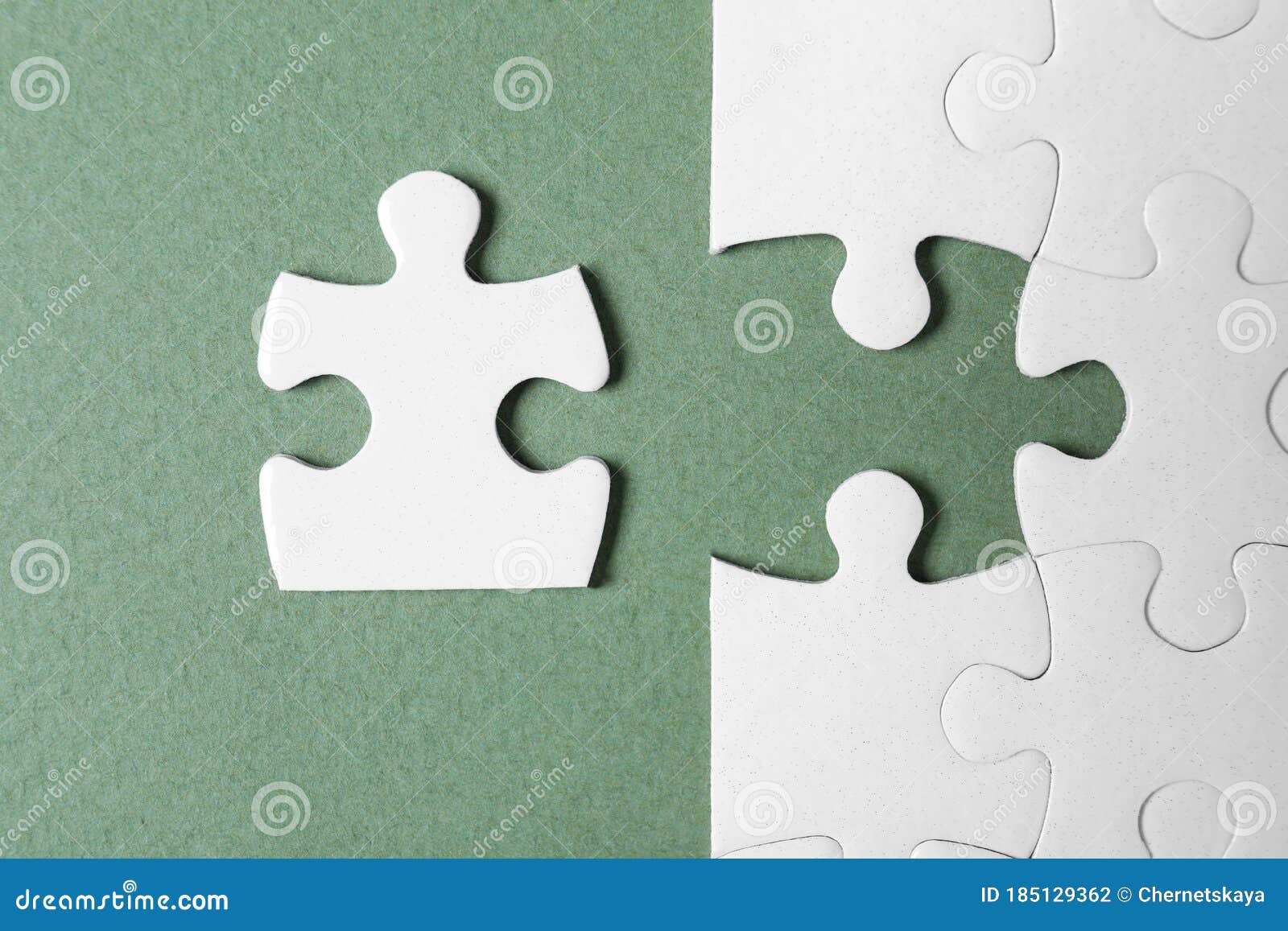 Blank White Puzzle with Separated Piece on Background, Flat Lay Stock ...