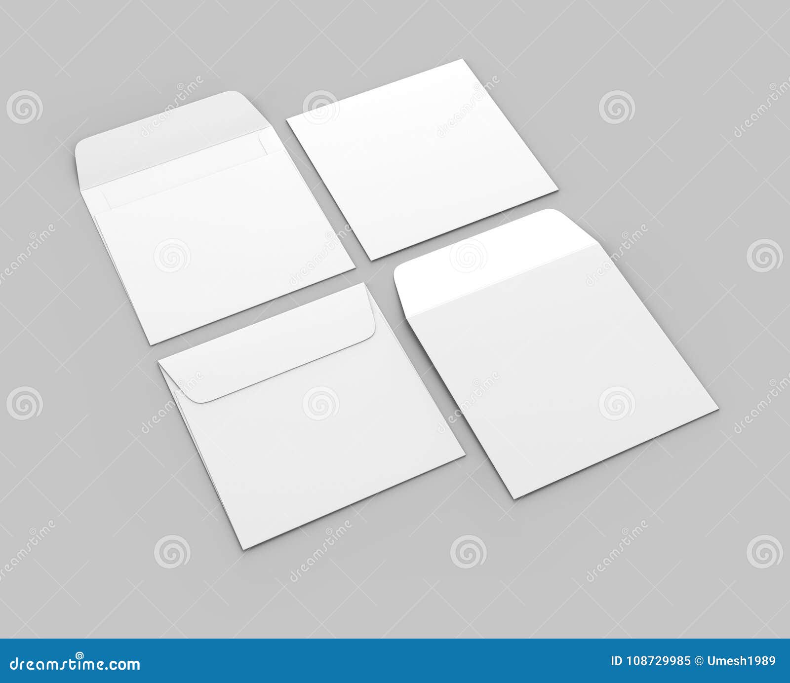 Blank White Realistic Square Straight Flap Envelopes Mock Up. 3d ...
