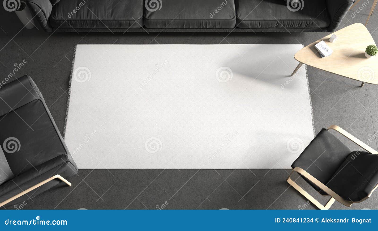 Blank White Rectangular Interior Carpet in Room Mockup, Top View Stock ...