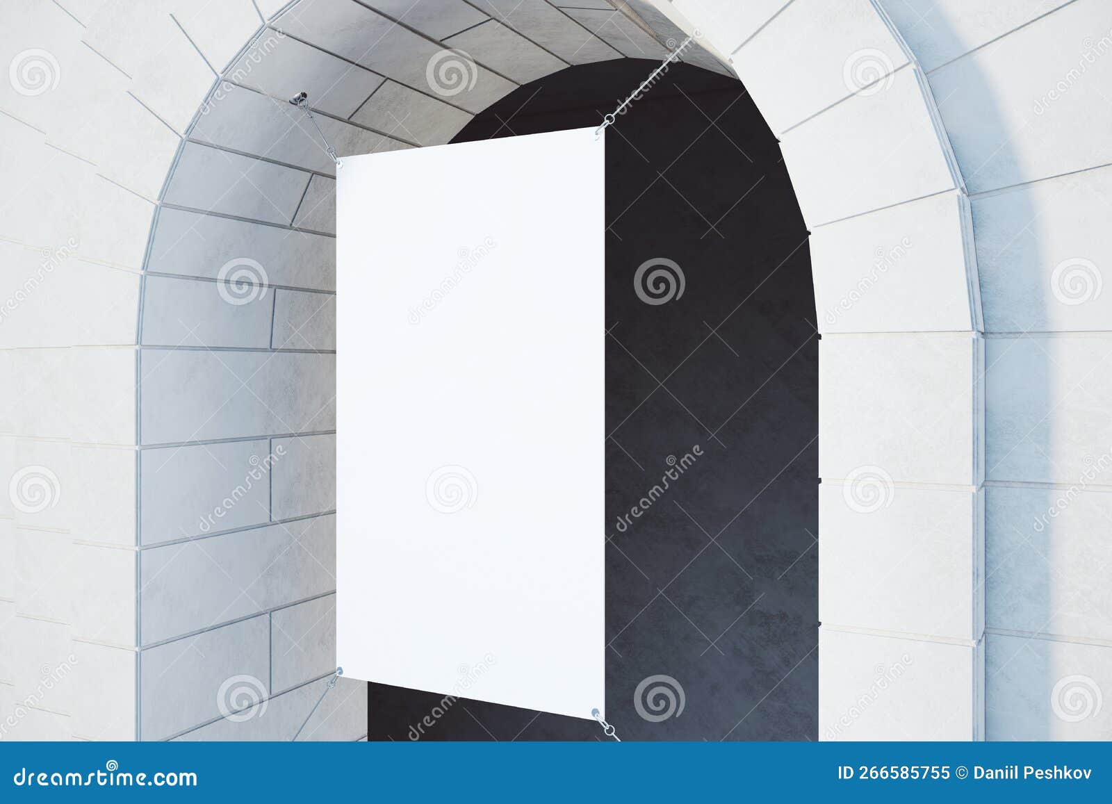 Blank White Rectangular Poster Hanging on Building Facade Arch ...