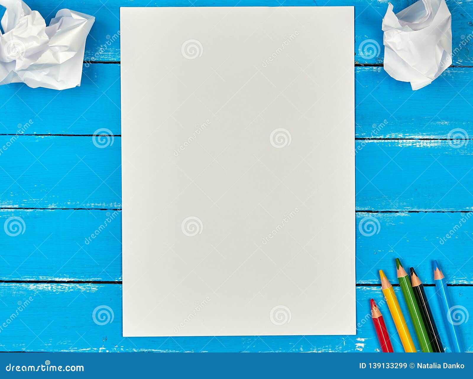 Blank White Rectangular Sheet of Paper and Crumpled Pieces of Paper ...