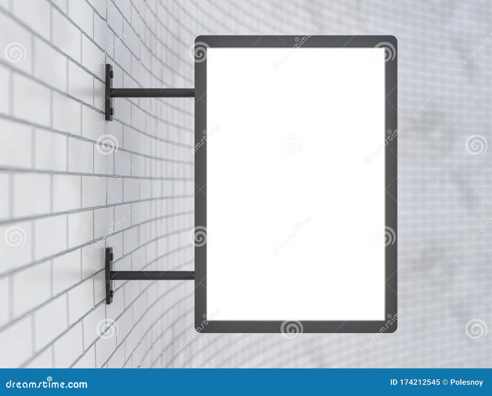 Blank, White Rectangular Shop Sign Hanging on a White Wall. 3D Stock ...