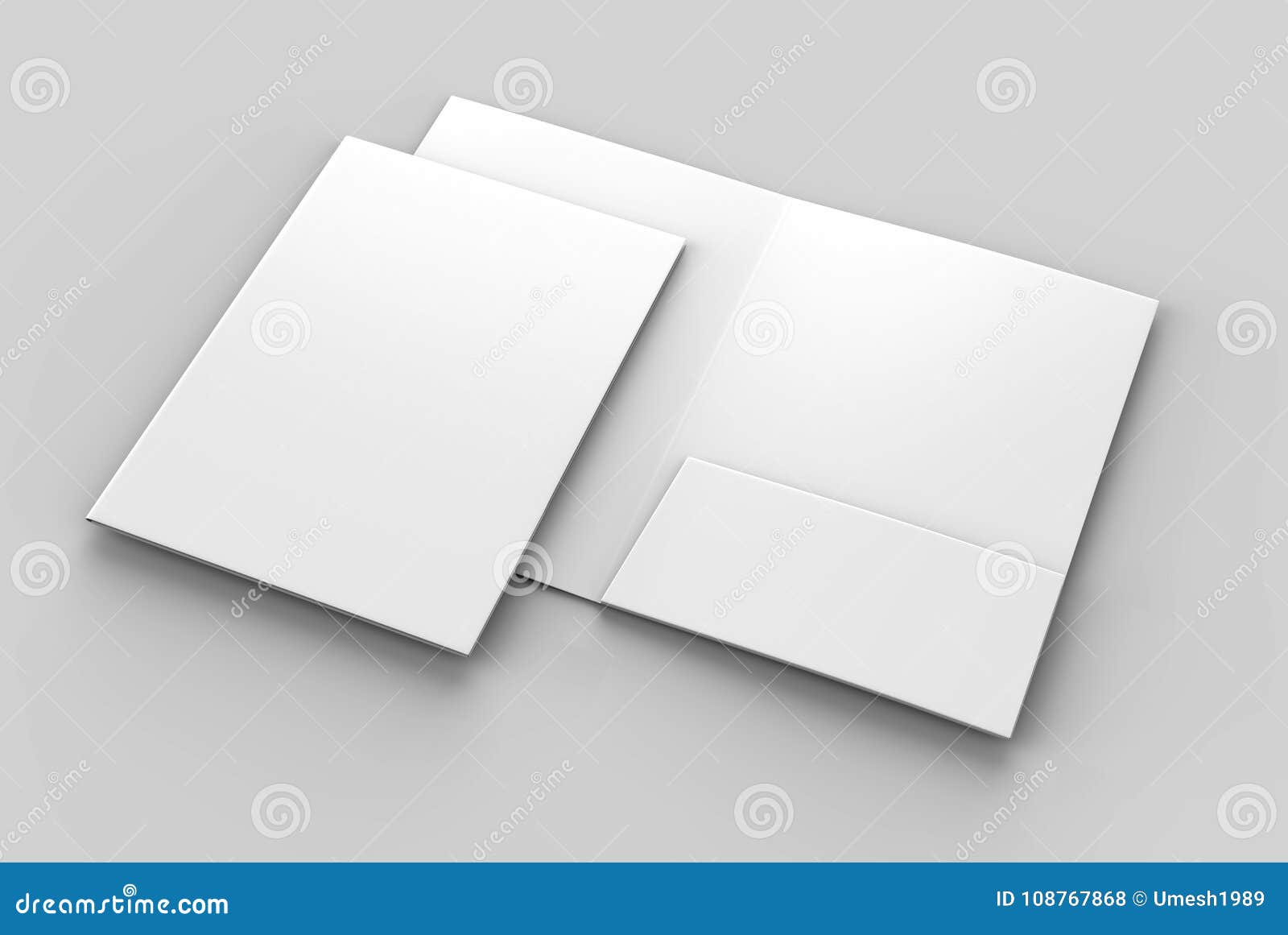 Blank White Reinforced One Pocket Folders on Grey Background for Mock ...