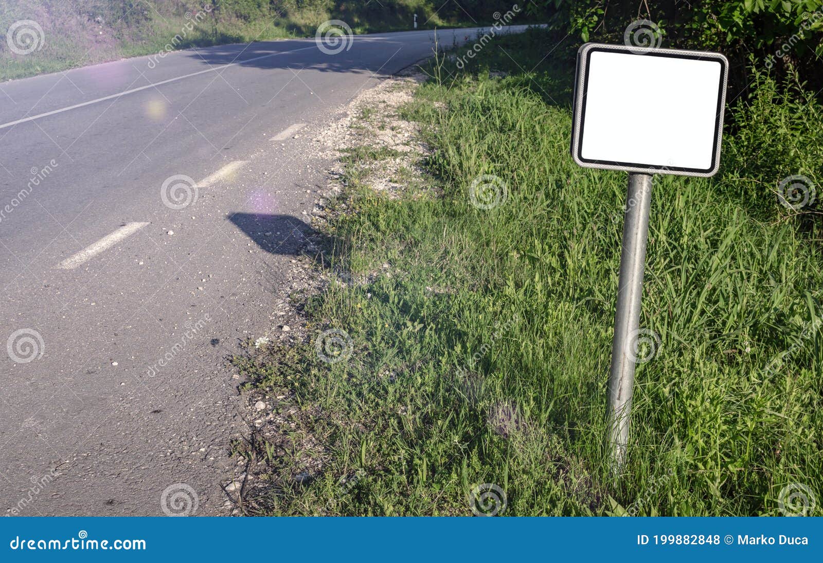 A Blank White Road Sign Next To the Highway. Stock Photo - Image of ...