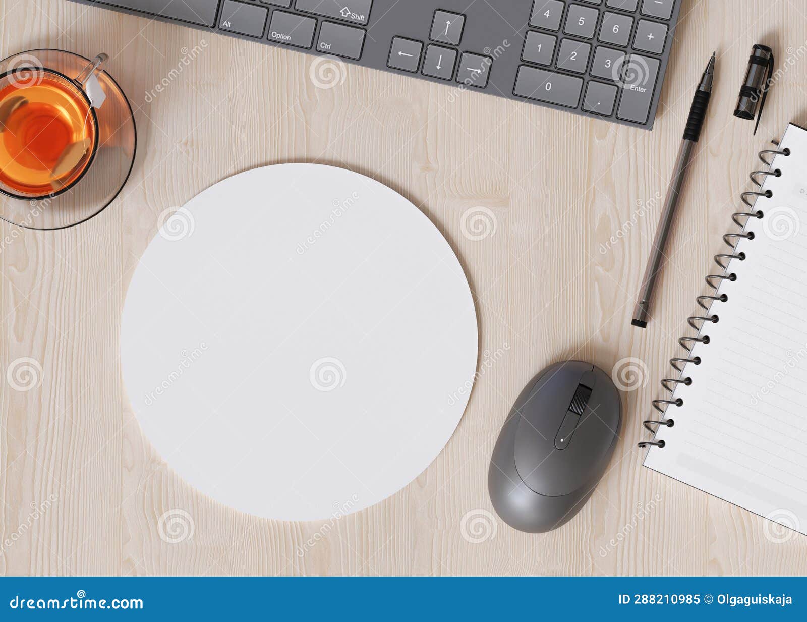 Blank and White, Round Computer Mouse Pad on the Desk at Home. Mousepad ...