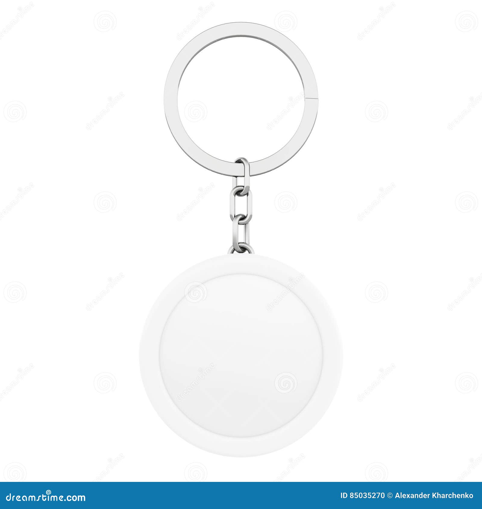 Blank White Round Metal Key Chain with Key Ring. 3d Rendering Stock ...