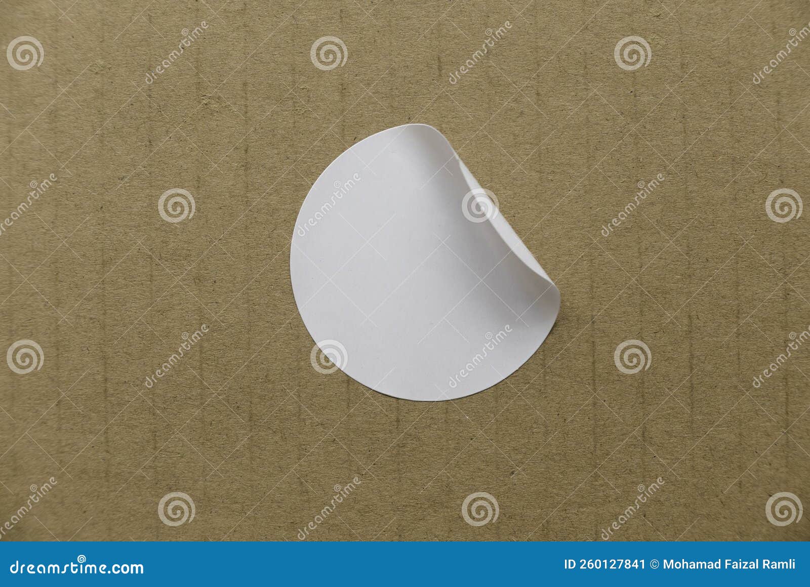 Blank White Round Stickers with Folded Corner on Cardboard Background ...