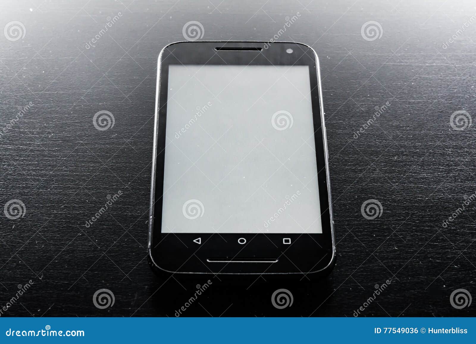 Blank White Screen Frame Cell Phone Android Black Wood Desk Stock Photo ...