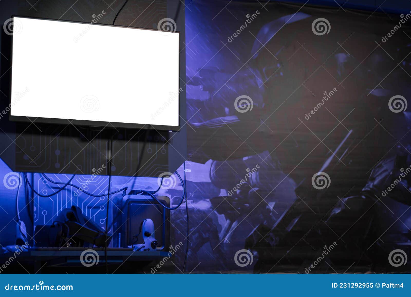 Blank White Screen on a Large Monitor in a Virtual Room Stock Image ...