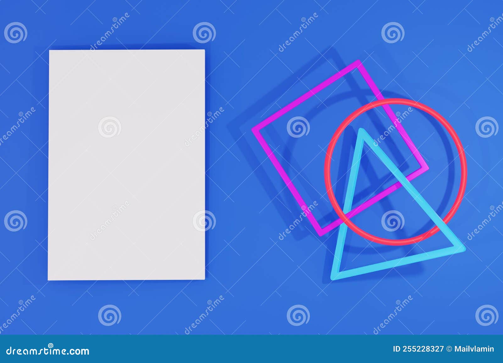 Blank White Sheet For Insertion On Blue Background. Next To Geometric ...