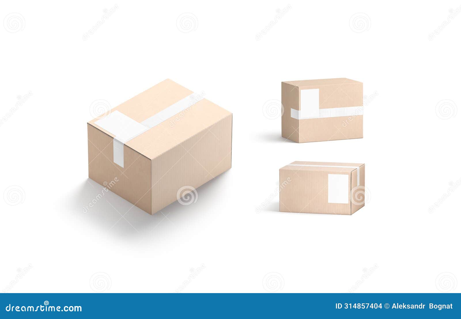 Blank White Shipping Label on Craft Box Mockup, Different Sides Stock ...