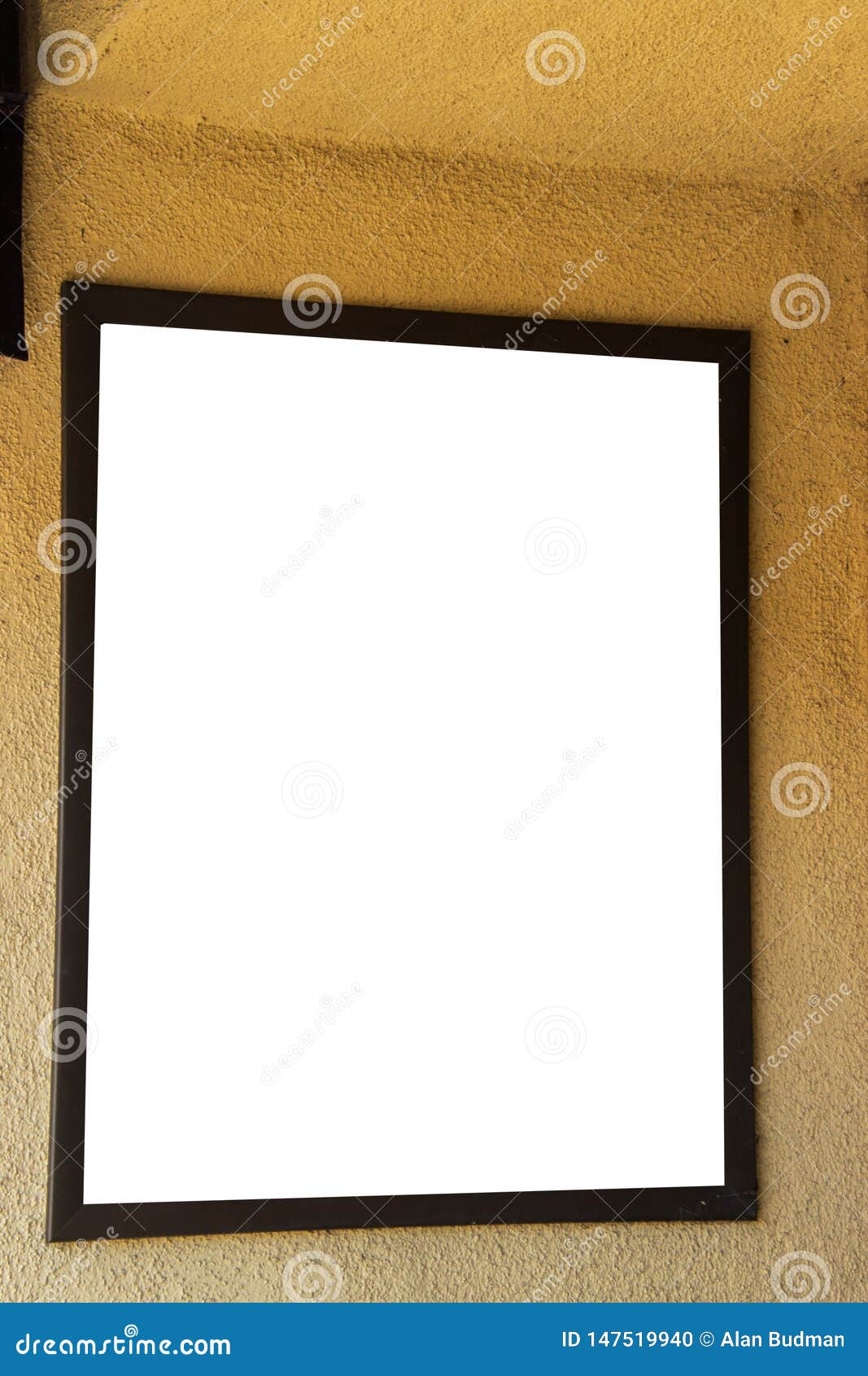 Blank White Sign in Brown Frame on Golden Yellow Wall. Stock Photo ...