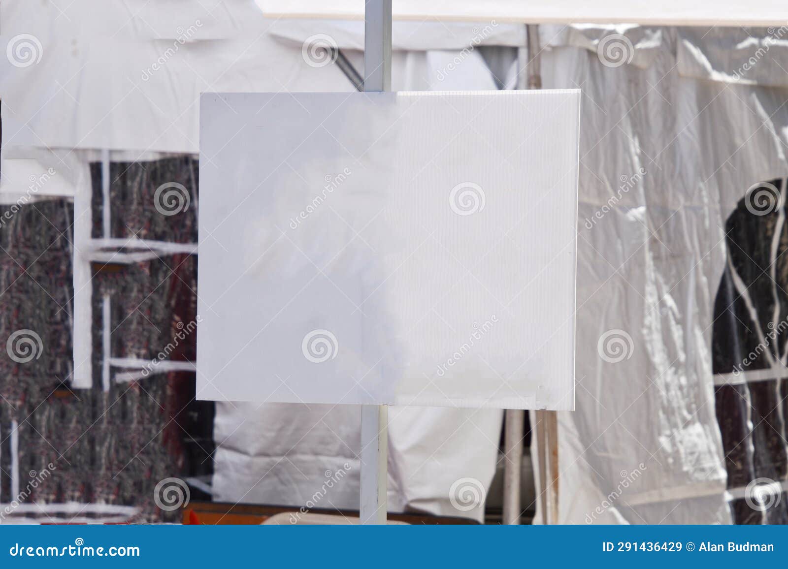 Blank White Sign on a White Metal Post Stock Image - Image of ...