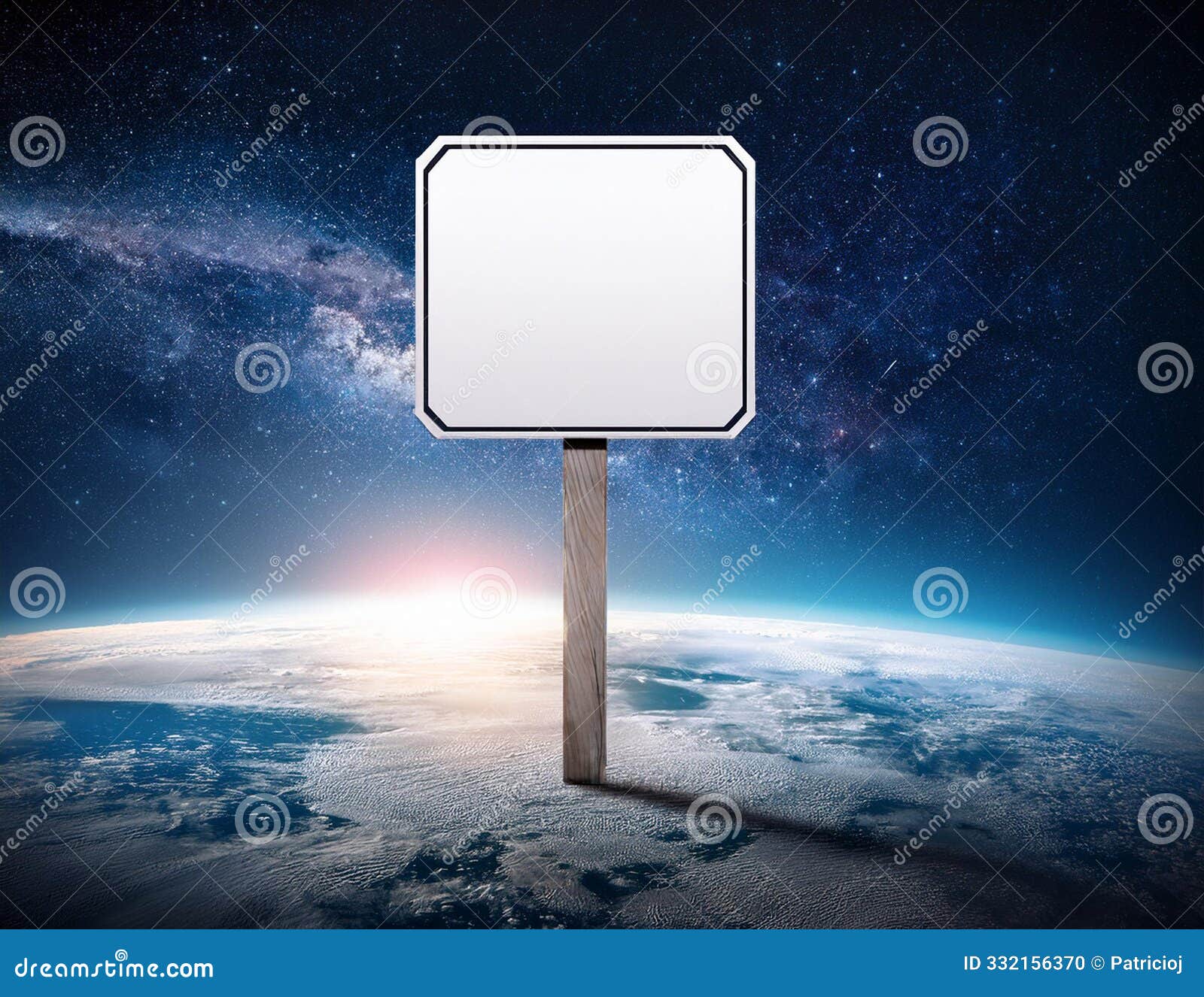 Blank White Sign on Planet Earth with Outer Space Background Stock ...