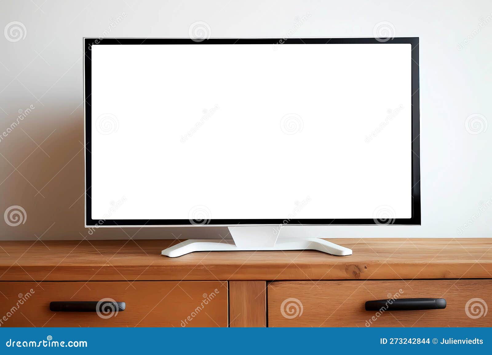 Blank White Smart Tv Screen on Wooden Table. Generative Ai Stock ...