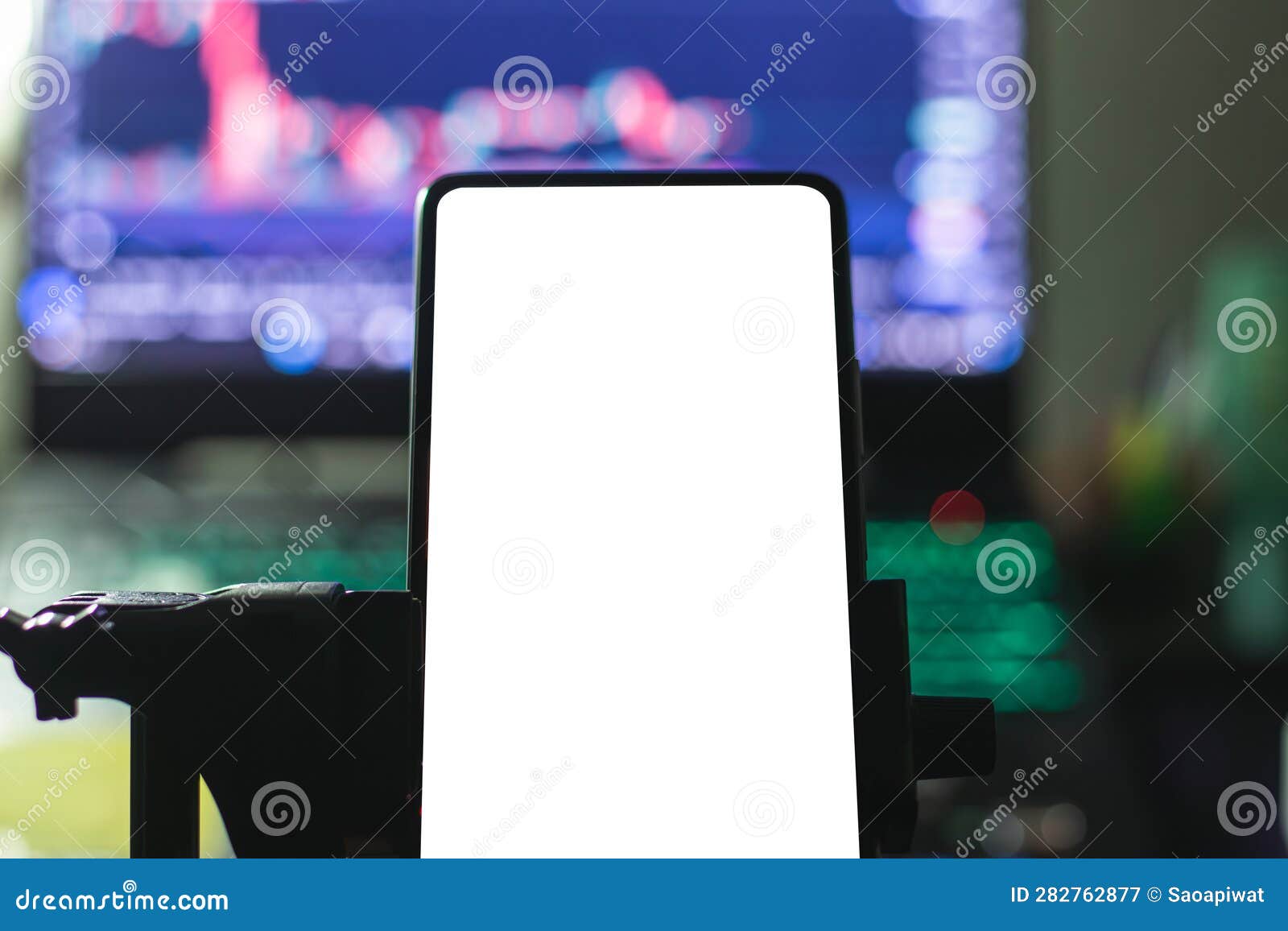 Blank White Smartphone Screen for Design Mockup and Blurred Candlestick ...