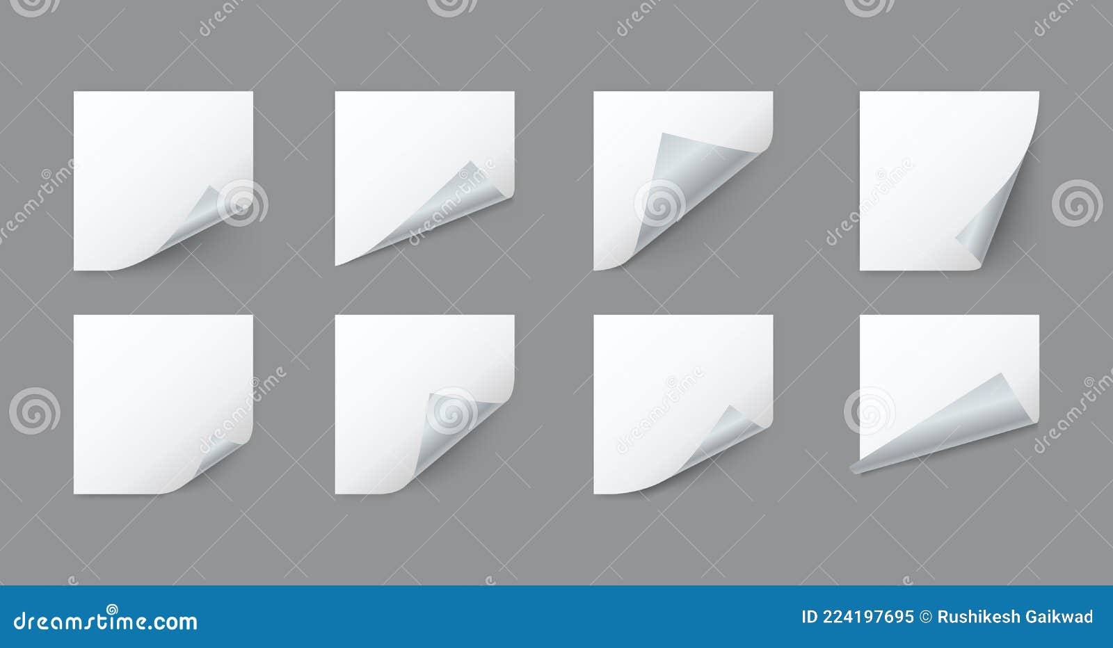 Blank White Square Paper Sheets with Curled Corner Stock Vector ...