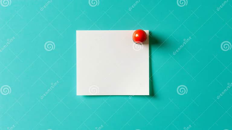 Blank White Sticky Note with Red Pin on Turquoise Background Stock ...