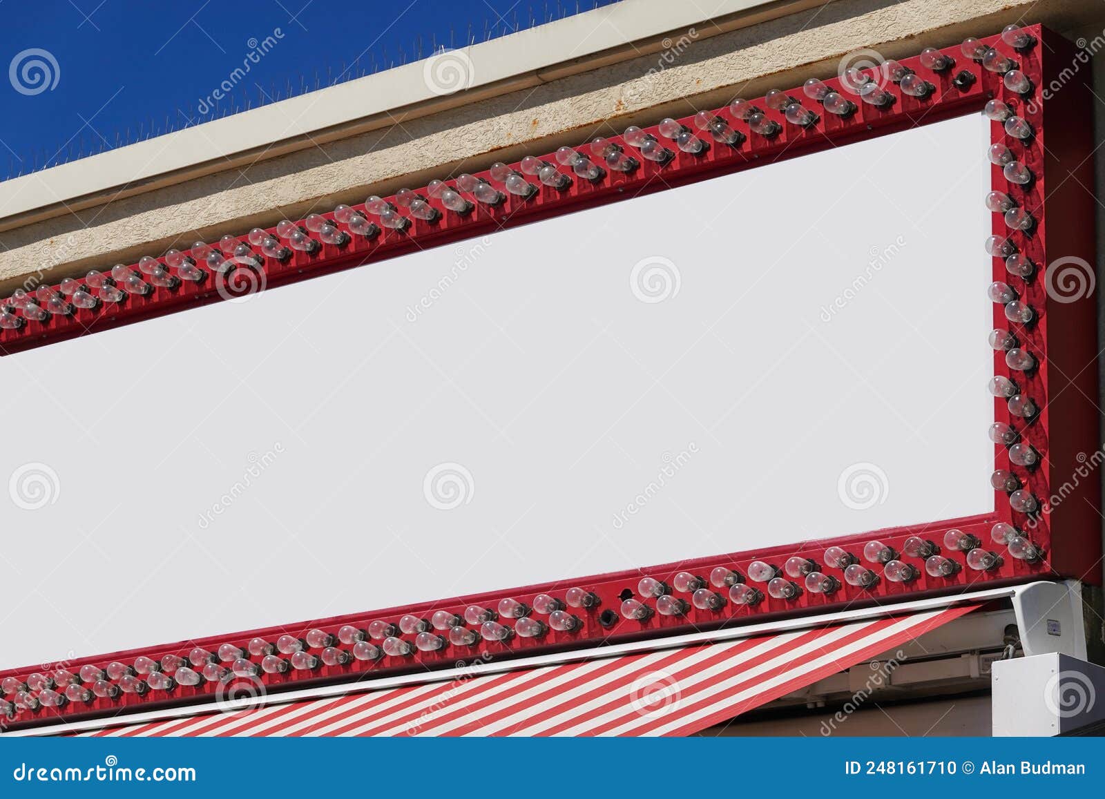 Blank White Store Sign with Lights All Around the Border on a Red ...