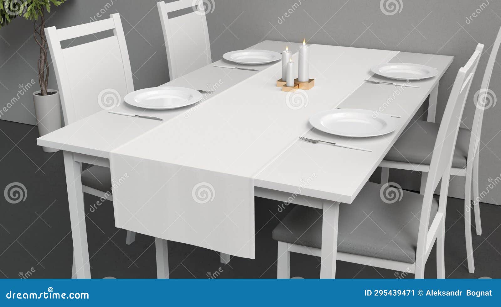 Blank White Table Runner and Dishes Mockup Crop, Interior Background ...