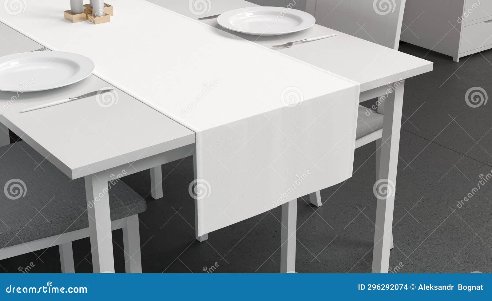 Blank White Table Runner and Dishes Mockup Crop, Interior Background ...