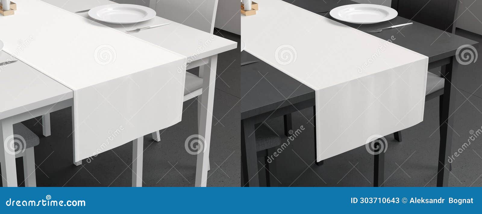 Blank White Table Runner and Dishes Mockup Crop, Interior Background ...