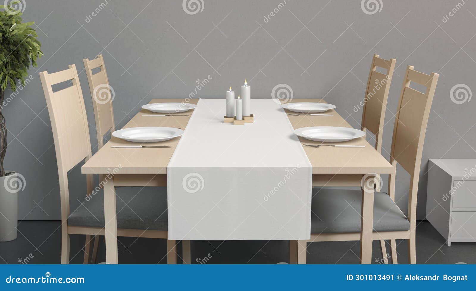 Blank White Table Runner and Dishes Mockup, Interior Background Stock ...