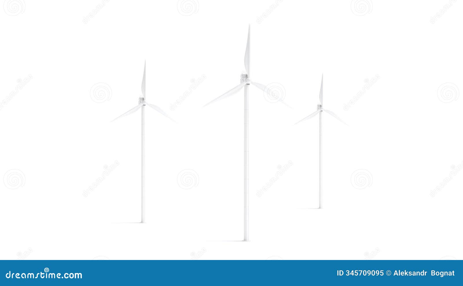 Blank White Three Wind Turbine Mockup, Side View Stock Illustration ...