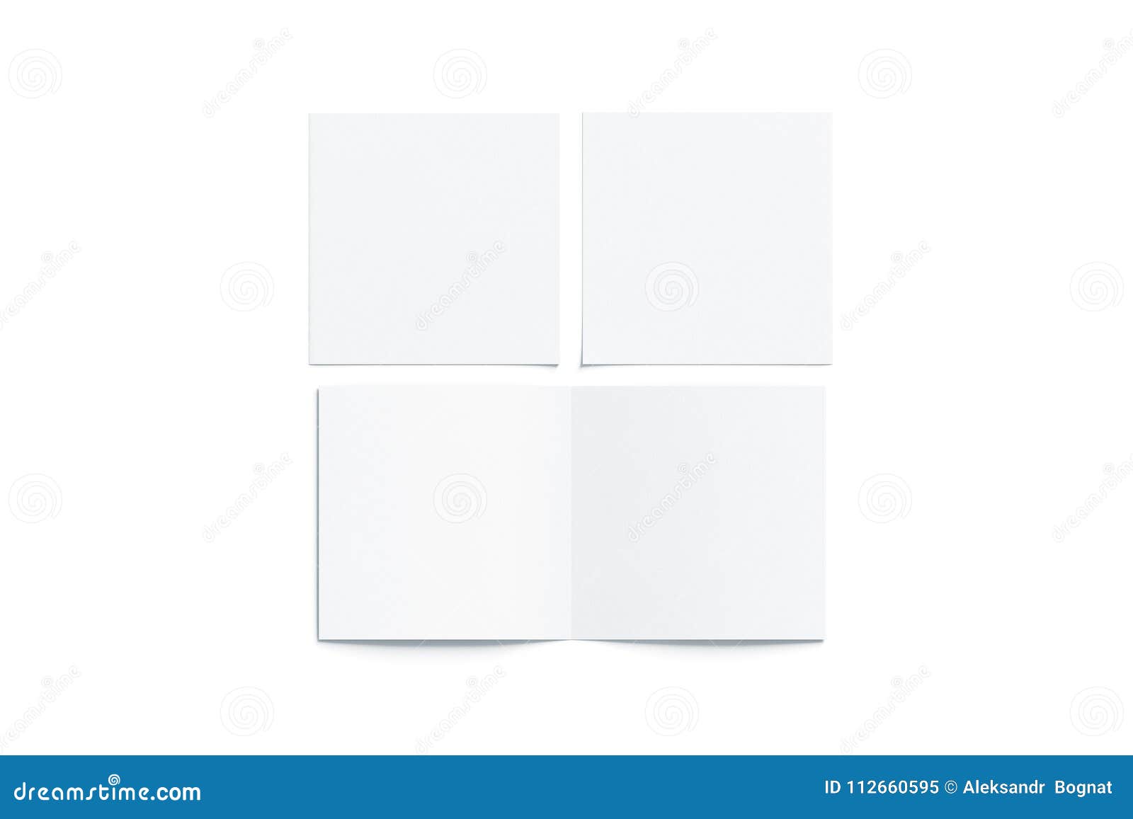 Blank White Two Folded Square Booklet Mock Up, Opened Closed Stock ...