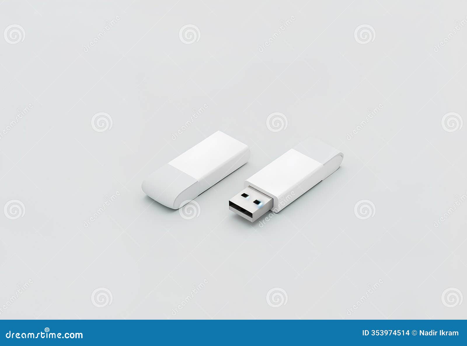 Blank White Usb Drive Design Mockup, 3d Rendering, Opened and Closed ...
