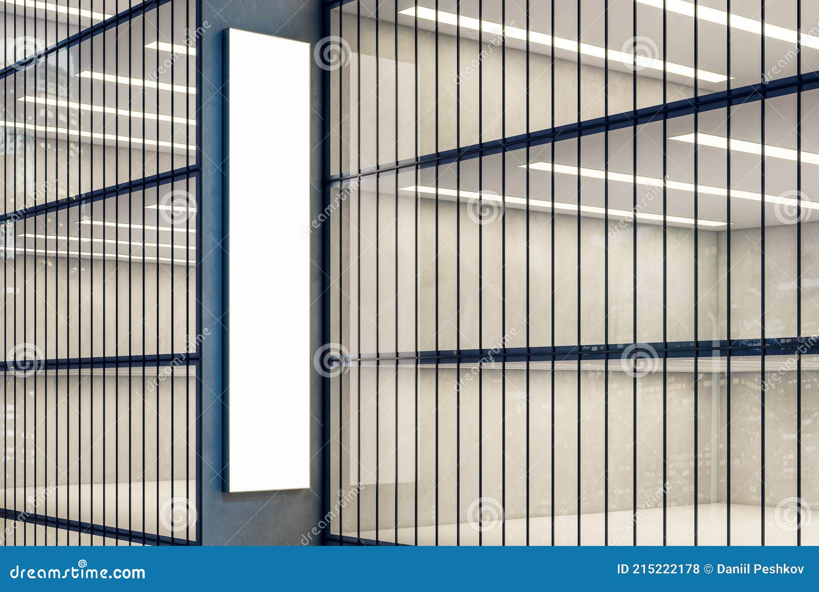 Blank White Vertical Signboard on City Building Wall between Windows ...