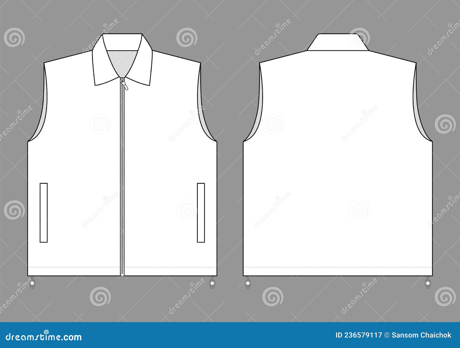 Blank White Vest with Cord Toggle Stopper Template Vector Stock Vector ...