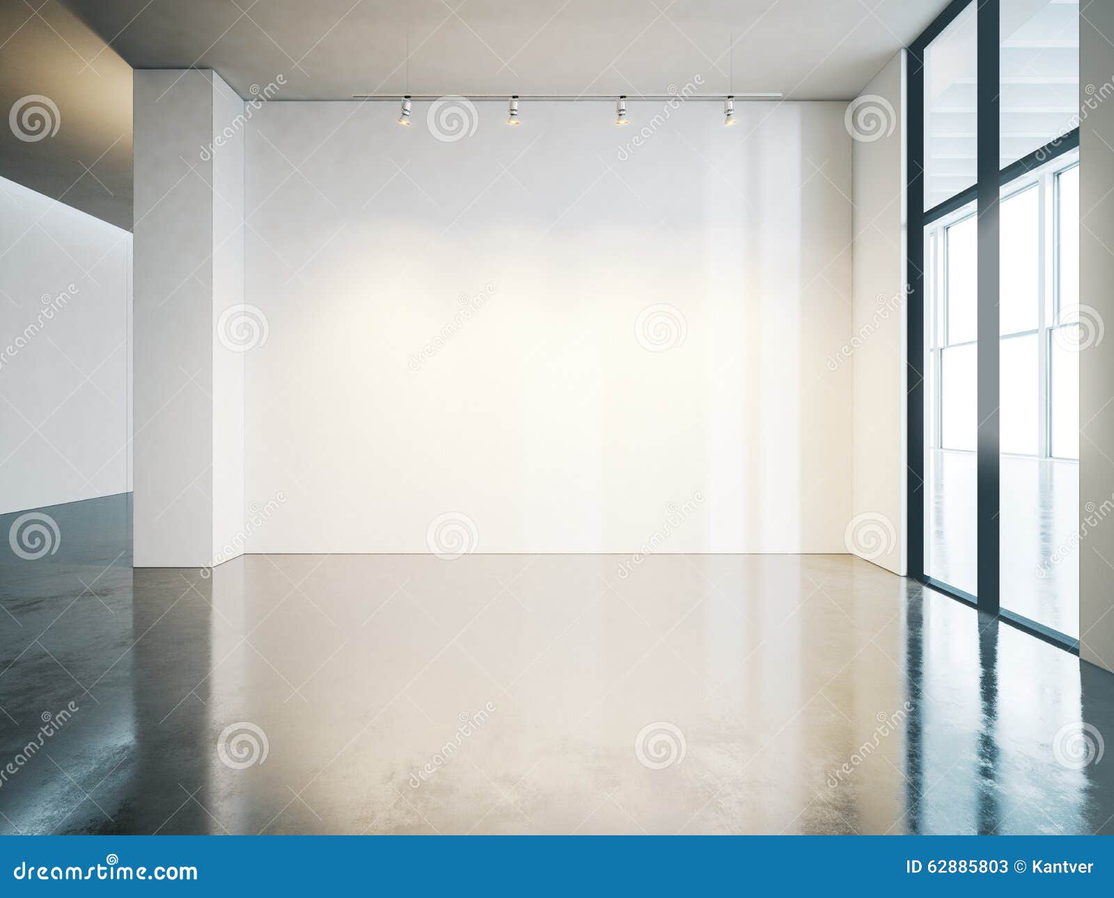 Blank White Wall in Gallery with Concrete Floor Stock Image - Image of ...