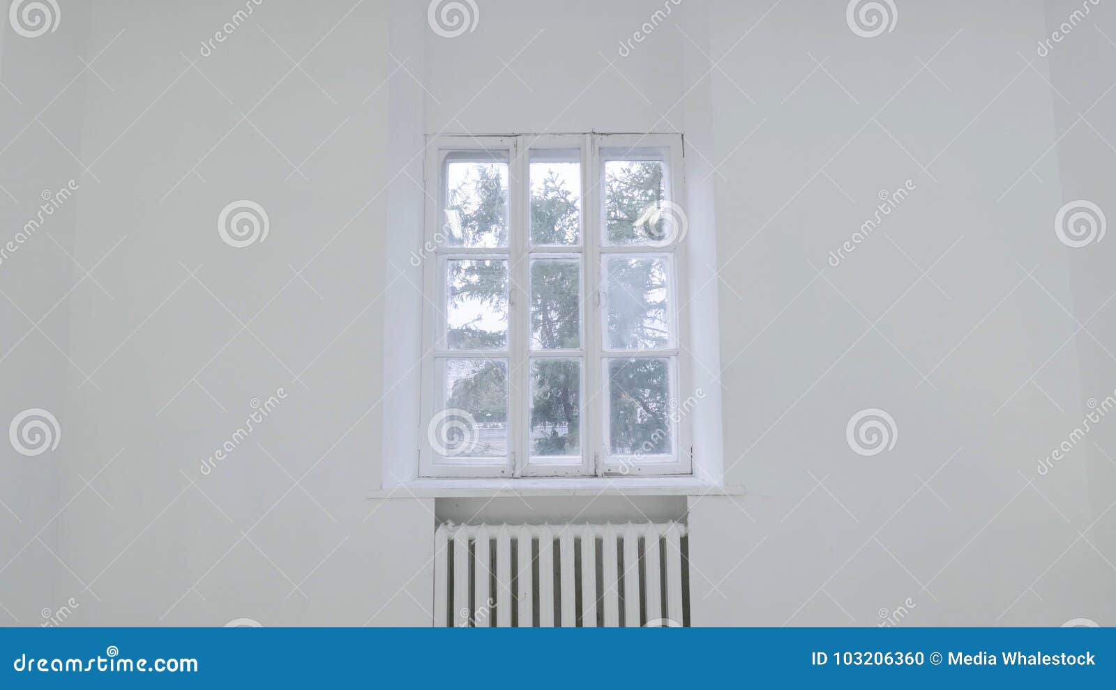Blank White Wall with Window. Slide Motion of Movement or Hitting the ...