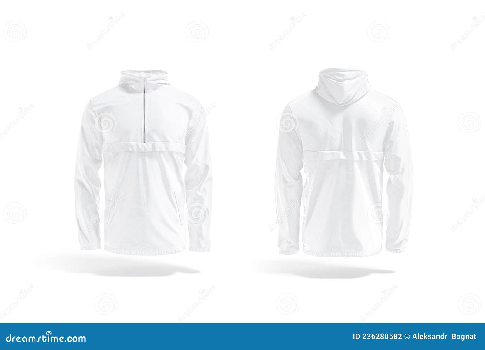 Blank White Windbreaker Mockup, Front and Back View Stock Illustration ...