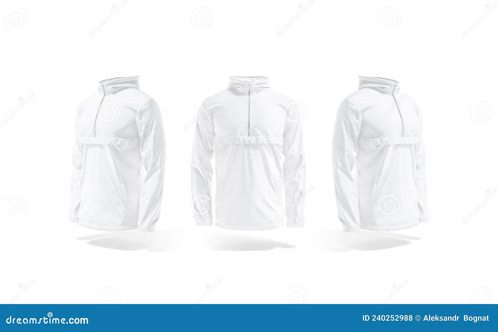 Blank White Windbreaker Mockup, Front and Side View Stock Illustration ...