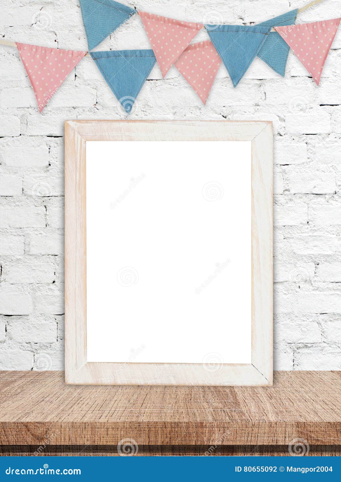 Blank White Wooden Frame and Party Flags Background Stock Photo - Image ...