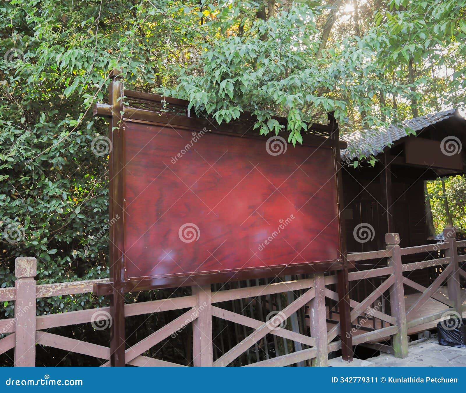 Blank Wooden Advertisement Board Park Setting Greenery Trees Natural ...