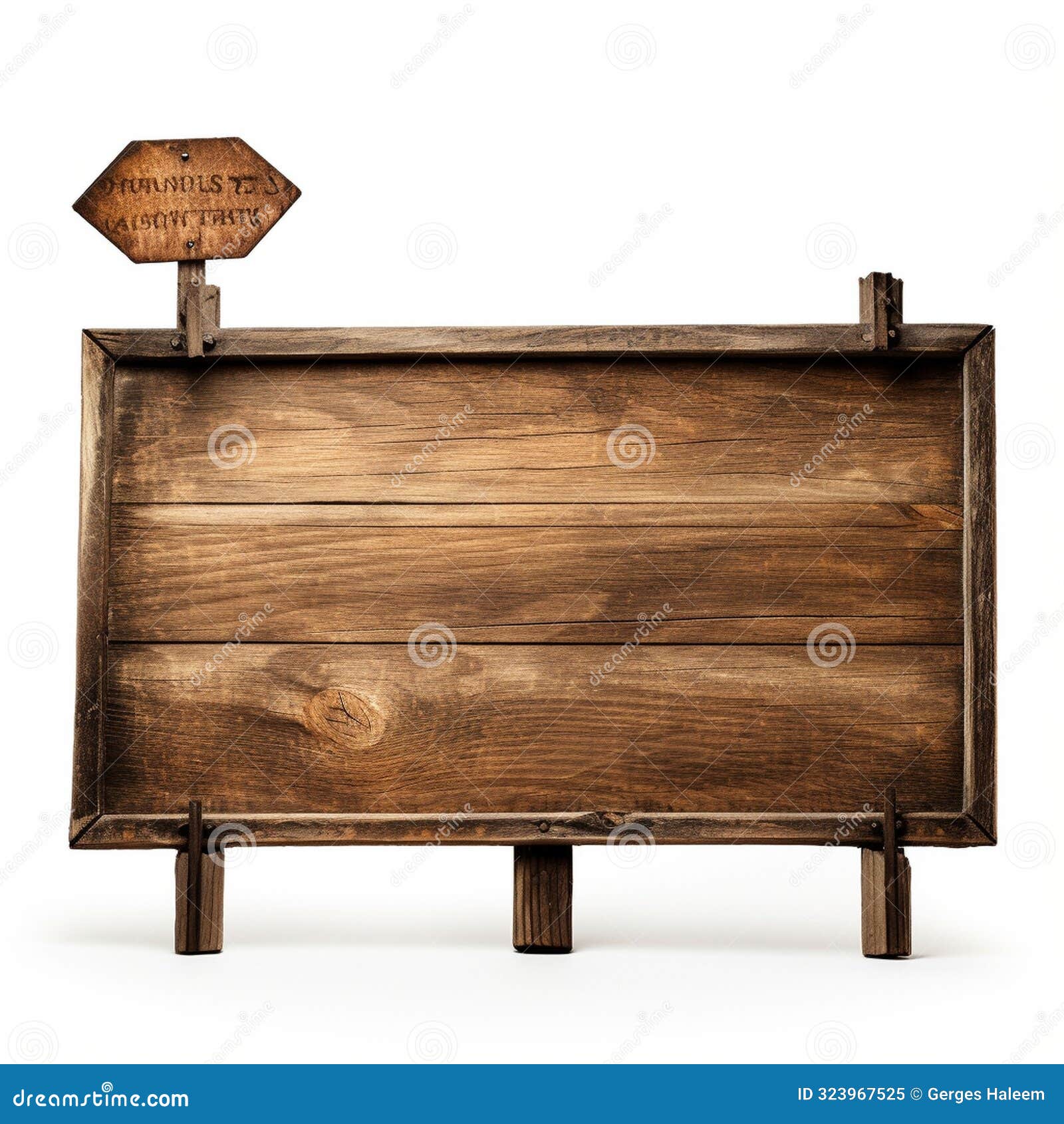 Blank Wooden Sign with Small Direction Sign on White Background Stock ...