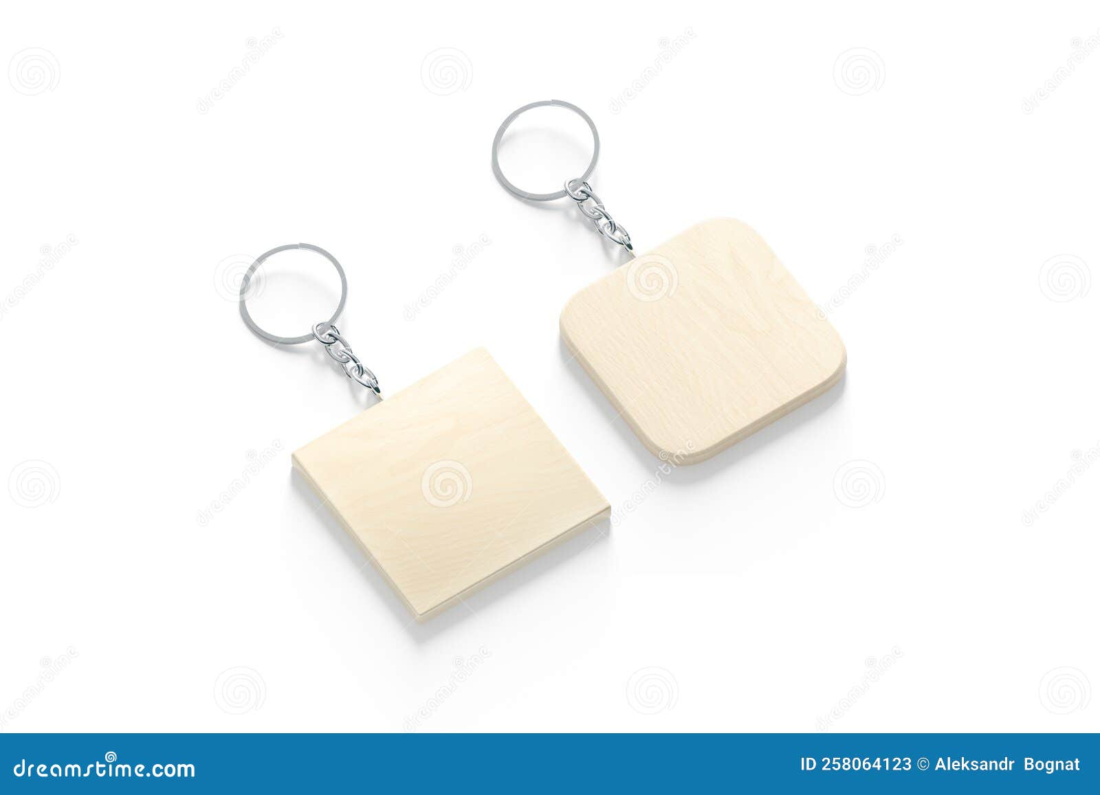 Blank Wooden Square Tag on Chain Mock Up, Side View Stock Illustration ...