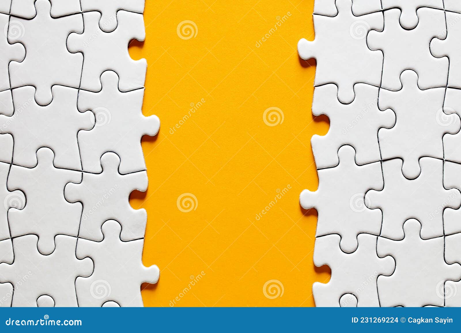 Blank Yellow Background Surrounded by White Jigsaw Puzzle Pieces with ...