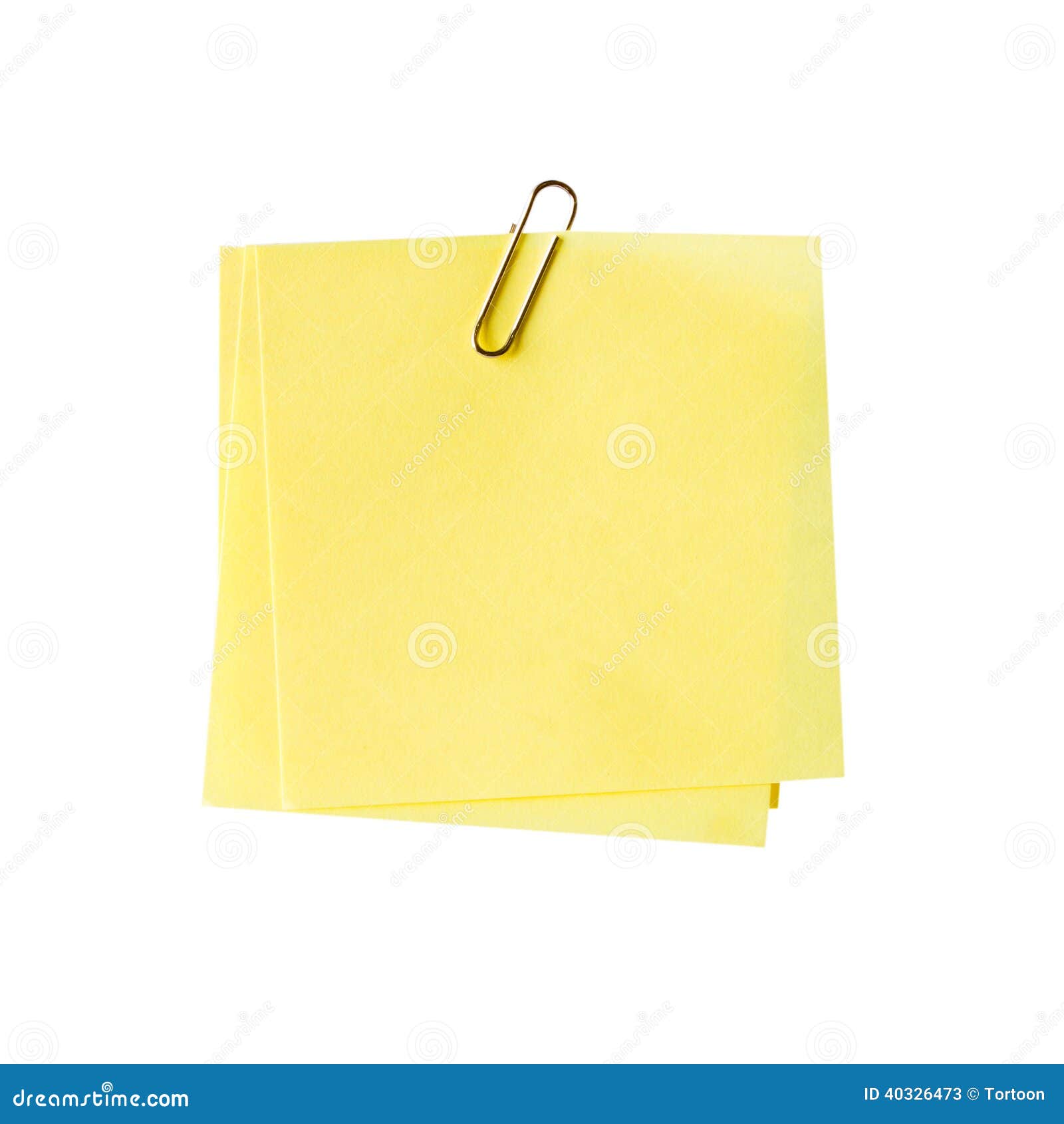 Blank Yellow Note and Clip on Isolated Stock Image - Image of message ...