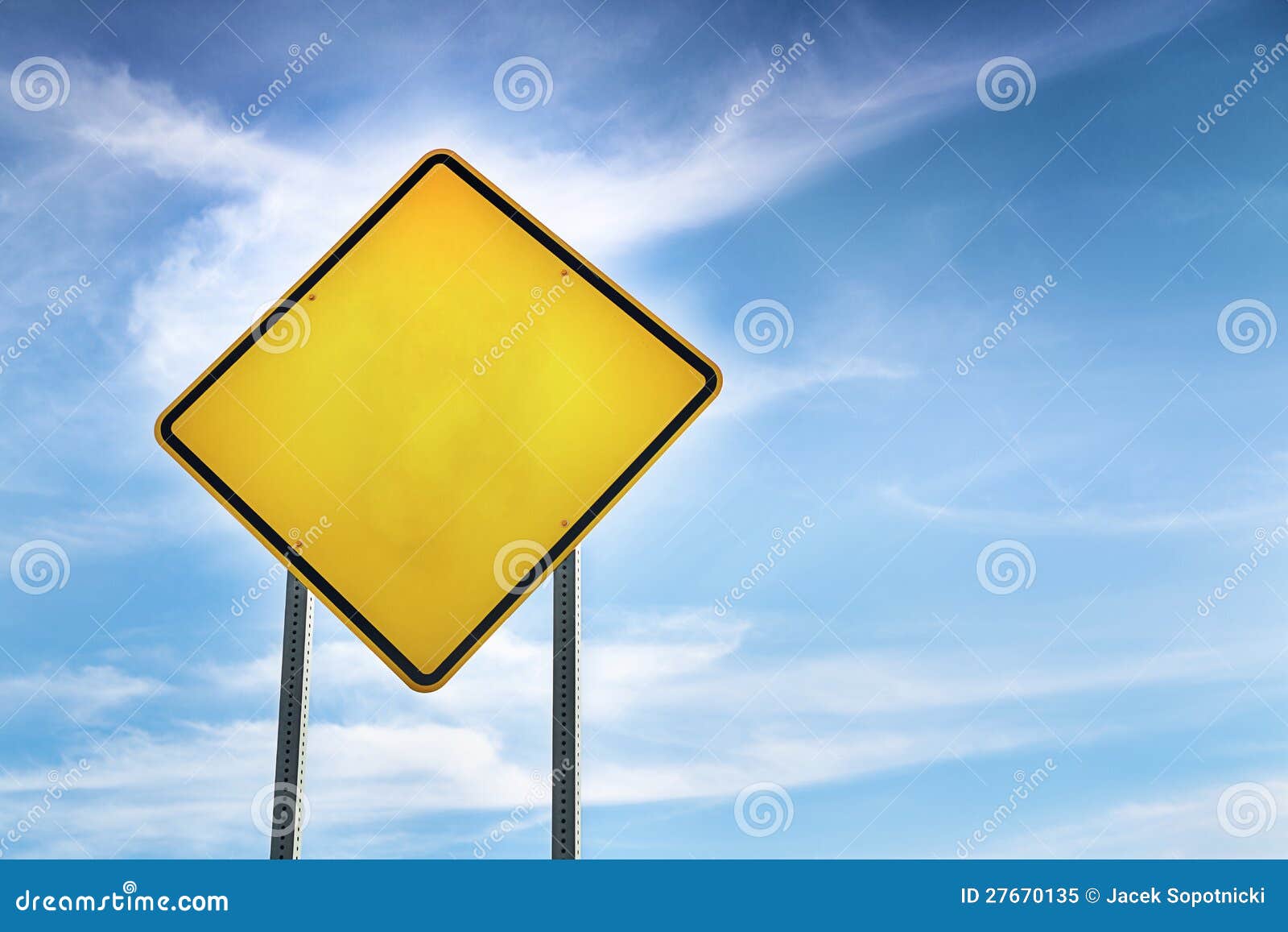 Blank, Yellow Road Warning Sign Stock Image - Image of safety, cloudy ...